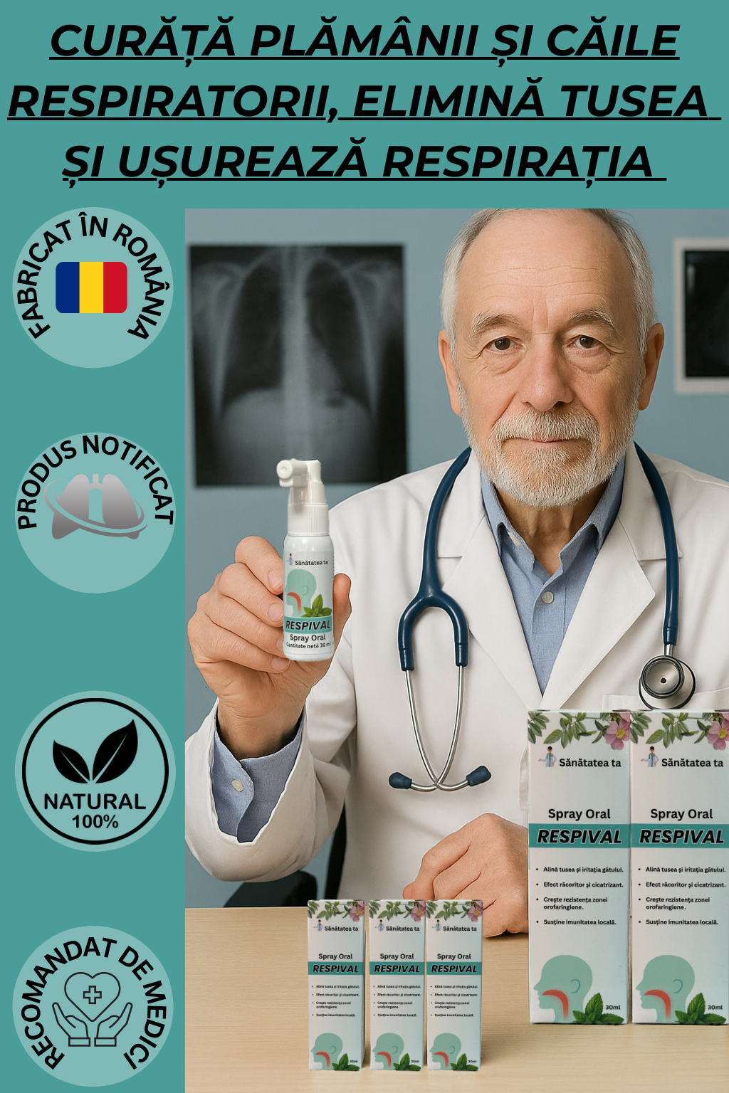 Spray de plante pentru curățarea plămânilor și anti-tuse RESPIVAL ...